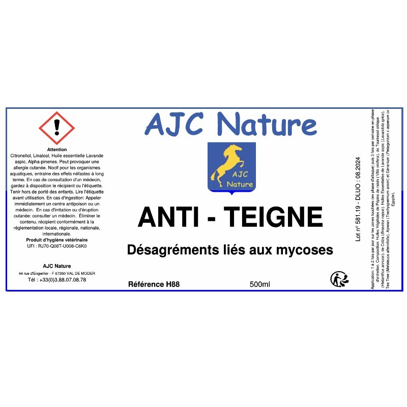 Lotion anti teigne et mycose pour chevaux - 100% naturel | AJC Nature